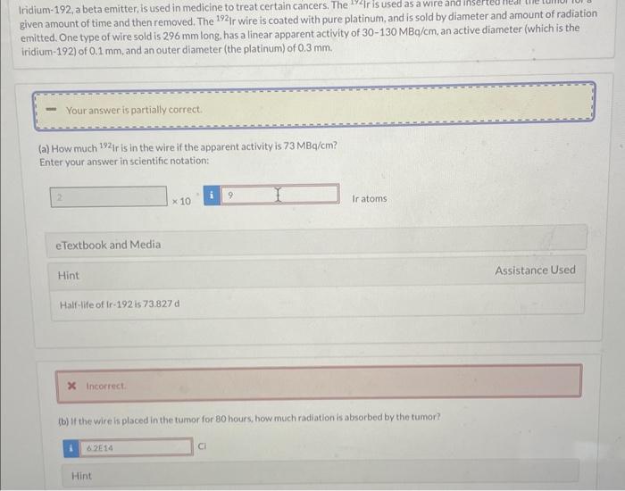 Solved Iridium-192, a beta emitter, is used in medicine to | Chegg.com