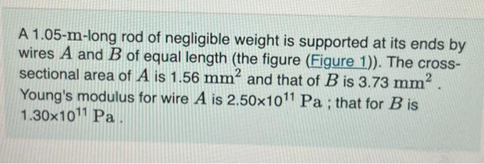 Solved A 1.05-m-long rod of negligible weight is supported | Chegg.com