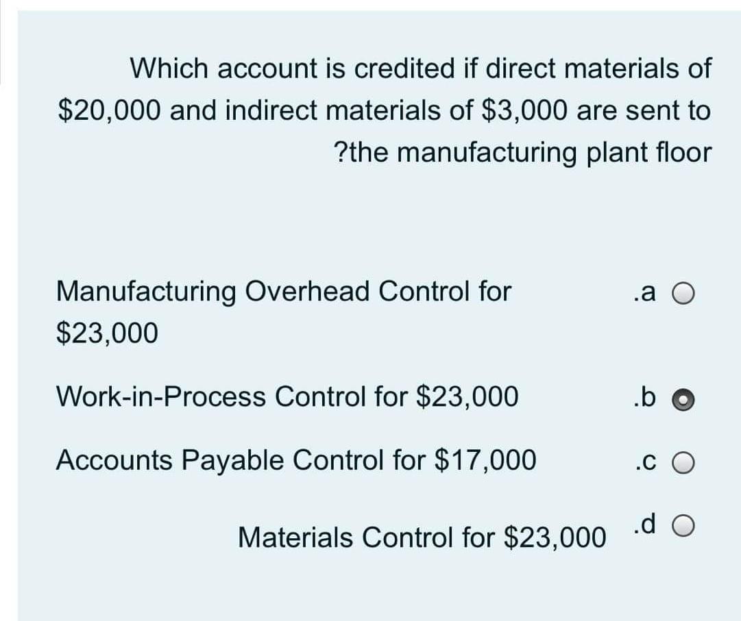 Solved Which account is credited if direct materials of | Chegg.com