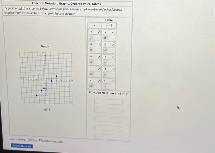 Solved Function Notation Graphs Ordered Pairs Tables The 