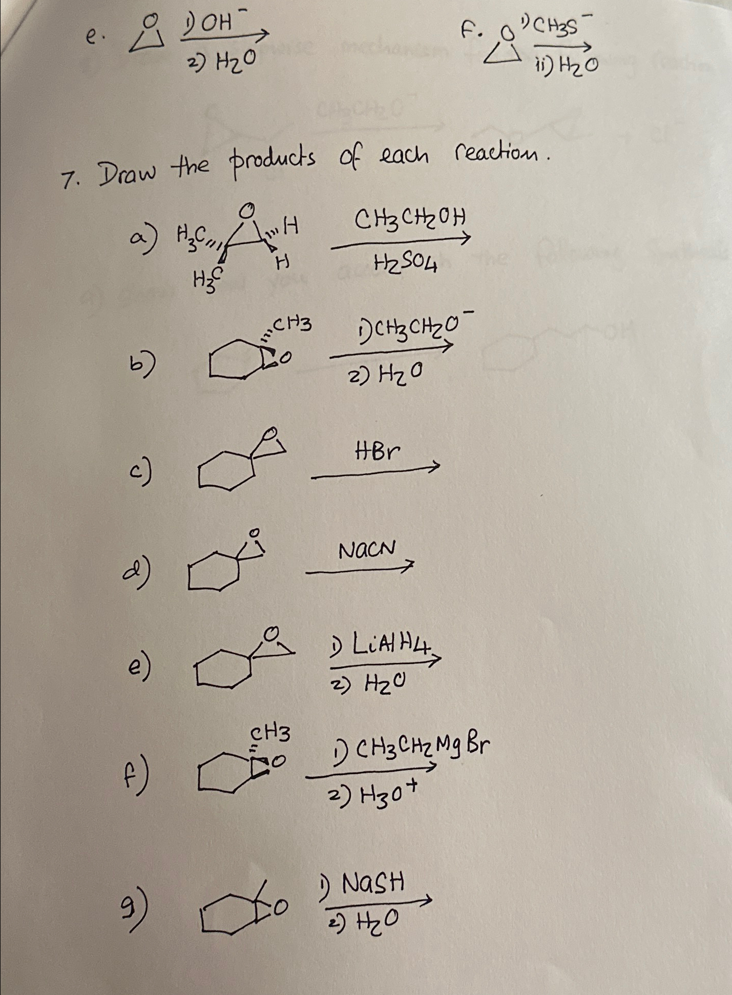 Solved e. ??O 2 H2OF. O17. ﻿Draw the products of each | Chegg.com