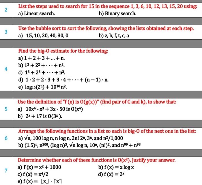 Solved List the steps used to search for 15 in the sequence | Chegg.com