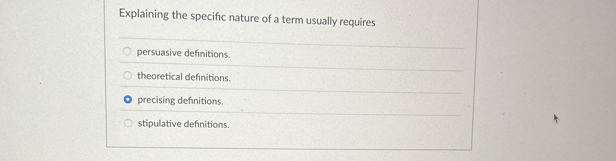 Solved Explaining the specific nature of a term usually | Chegg.com