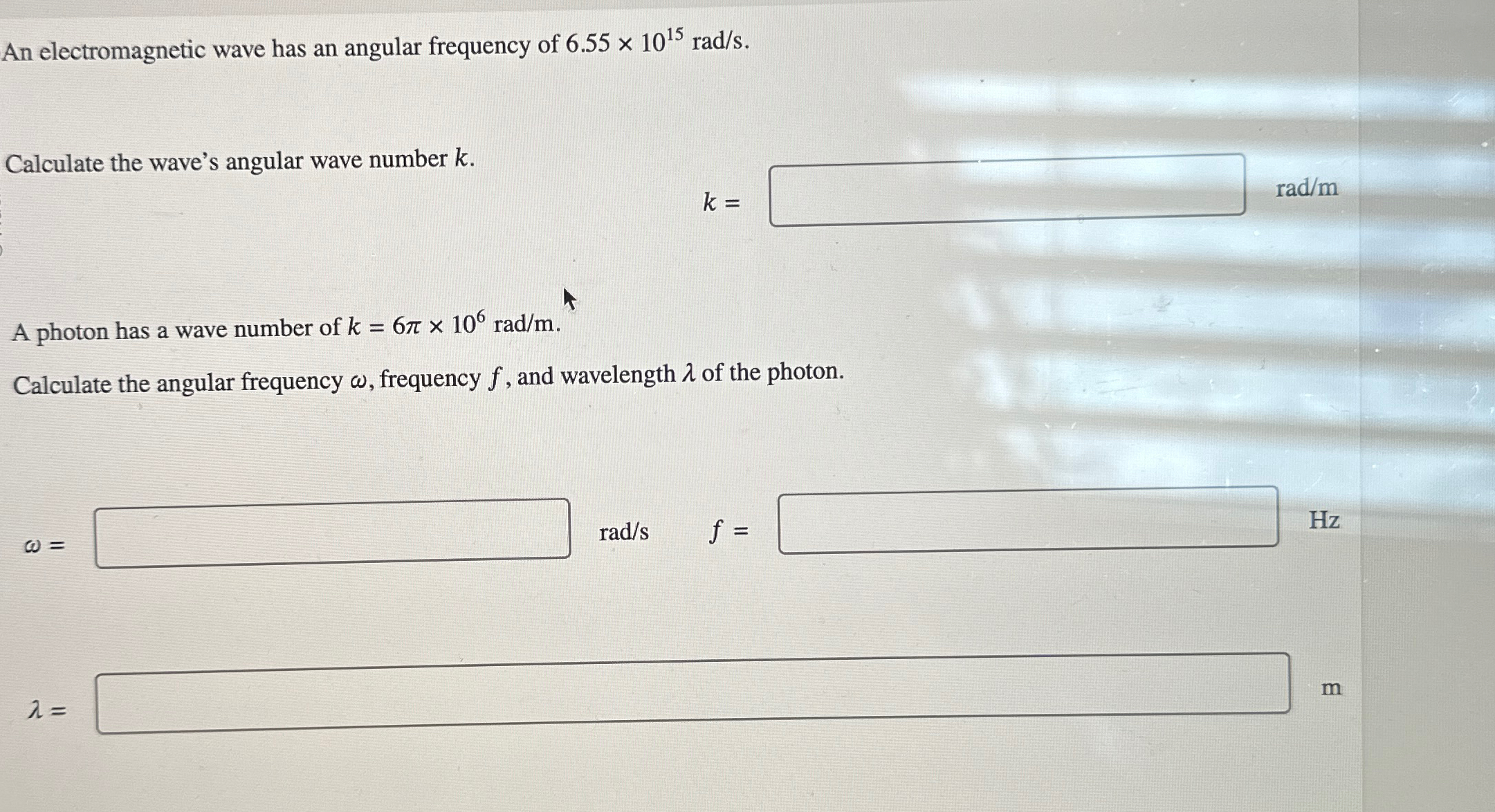 Solved An electromagnetic wave has an angular frequency of | Chegg.com