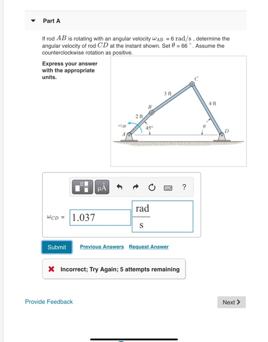 Solved Part A If rod AB is rotating with an angular velocity | Chegg.com