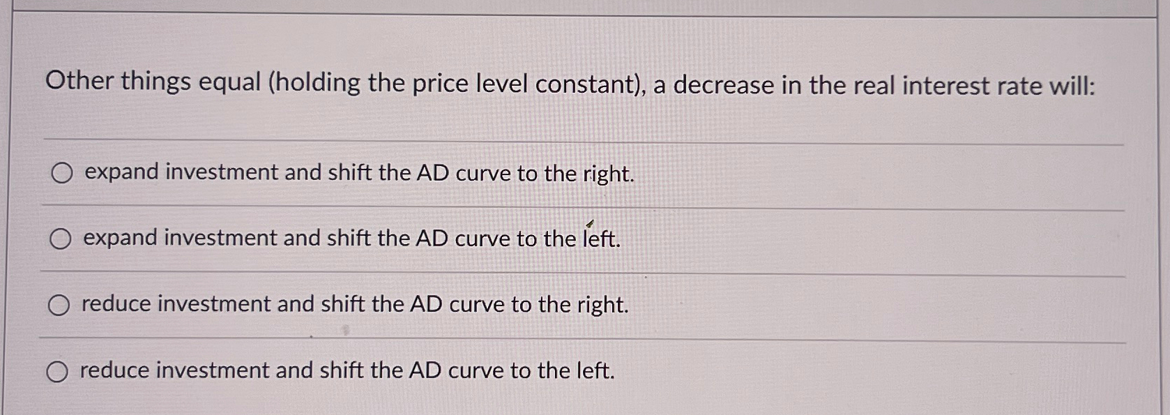 Solved Other things equal (holding the price level | Chegg.com