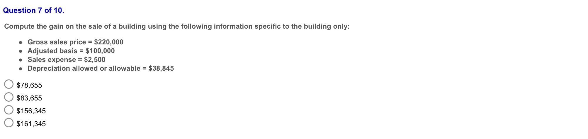Solved Question 7 ﻿of 10.Compute the gain on the sale of a | Chegg.com