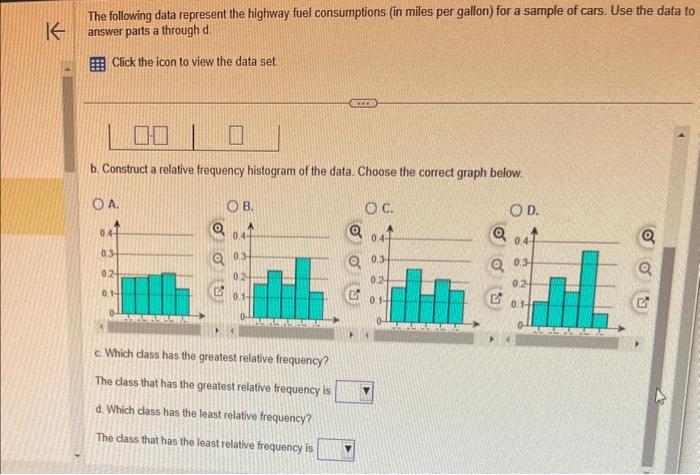 Solved The following data represent the highway fuel | Chegg.com
