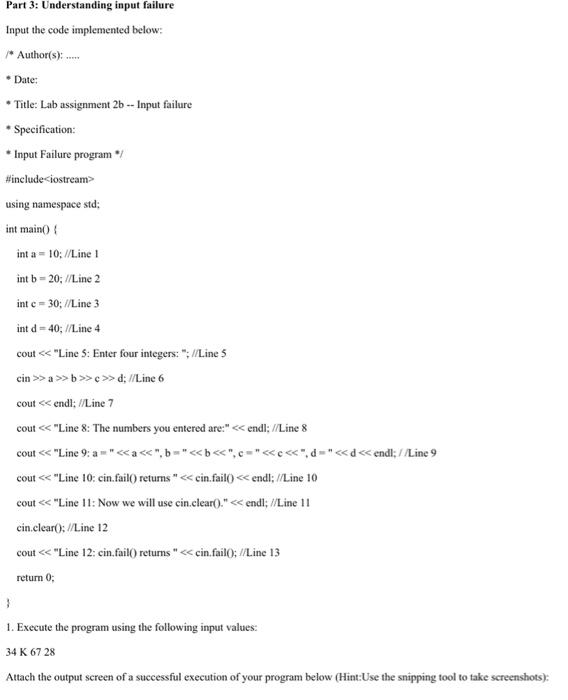 Solved Part 3: Understanding input failure Input the code | Chegg.com