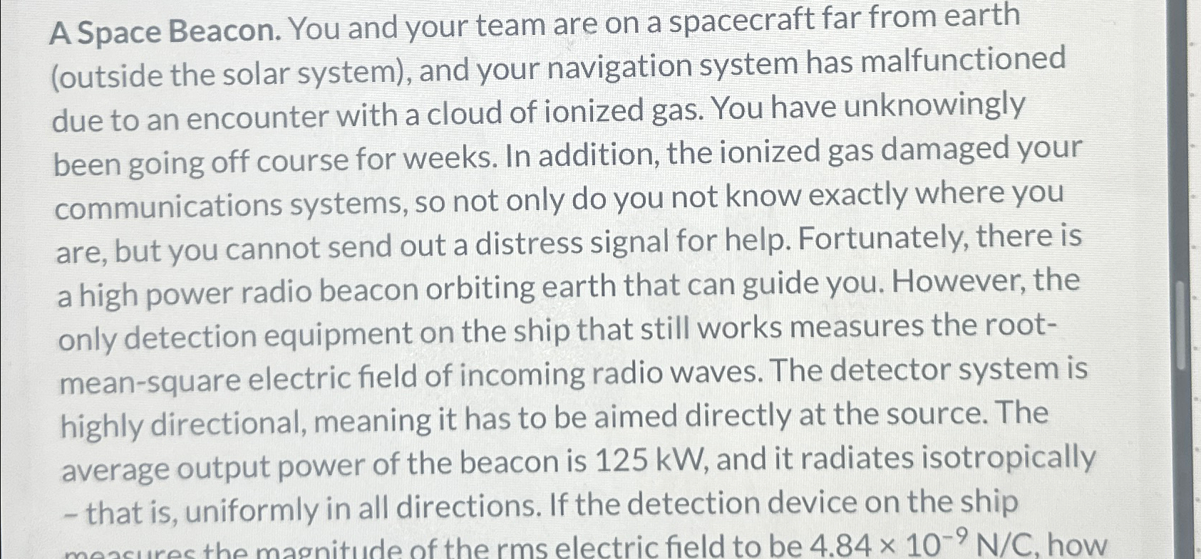 Solved A Space Beacon. You and your team are on a spacecraft | Chegg.com