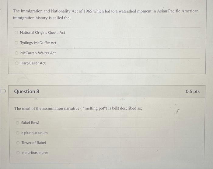 Solved The Immigration and Nationality Act of 1965 which led | Chegg.com