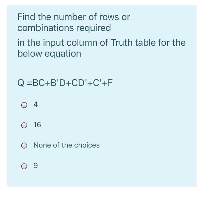 Solved Find the number of rows or combinations required in | Chegg.com