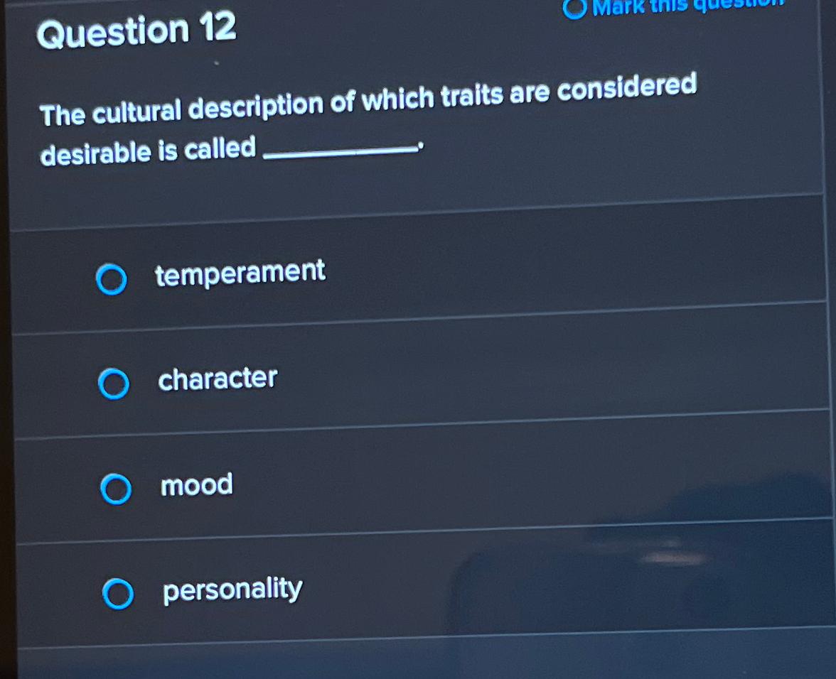 Solved Question 12The cultural description of which traits | Chegg.com