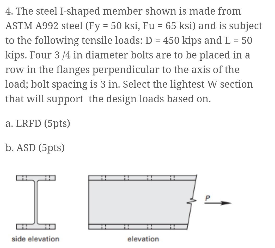 Solved 4. The steel I-shaped member shown is made from ASTM | Chegg.com