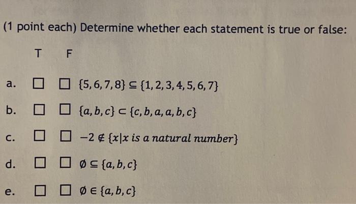 Solved (1 point each) Determine whether each statement is | Chegg.com