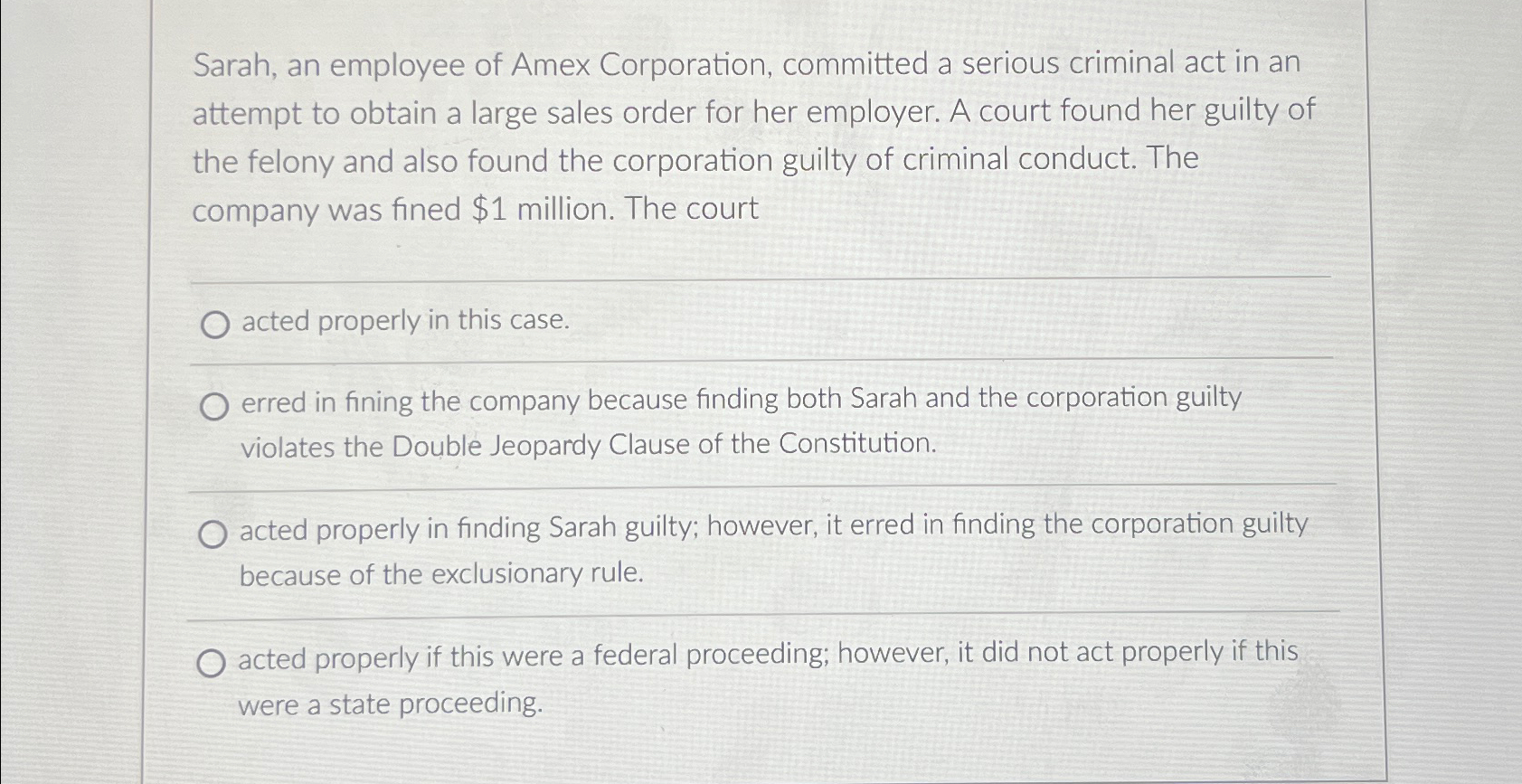 Solved Sarah, an employee of Amex Corporation, committed a | Chegg.com Solved Sarah, an employee of Amex Corporation, committed a | Chegg.com
