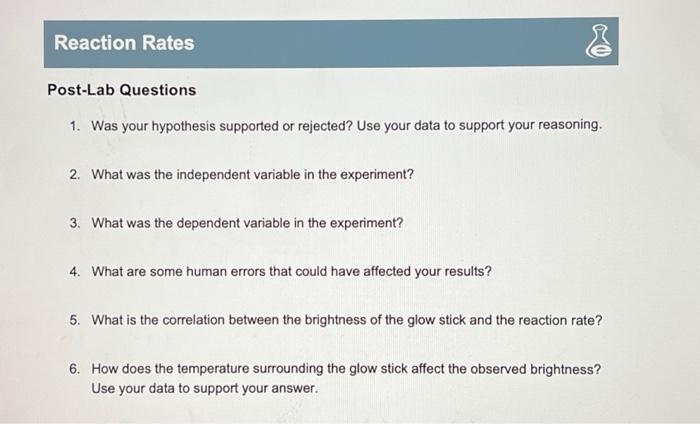 EXPERIMENT 1: TEMPERATURE AND THE RATE OF CHEMICAL | Chegg.com