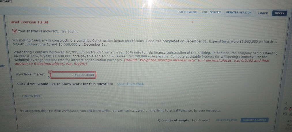 Solved nment CALCULATOR FULL SCREEN PRINTER VERSION 4 BACK | Chegg.com