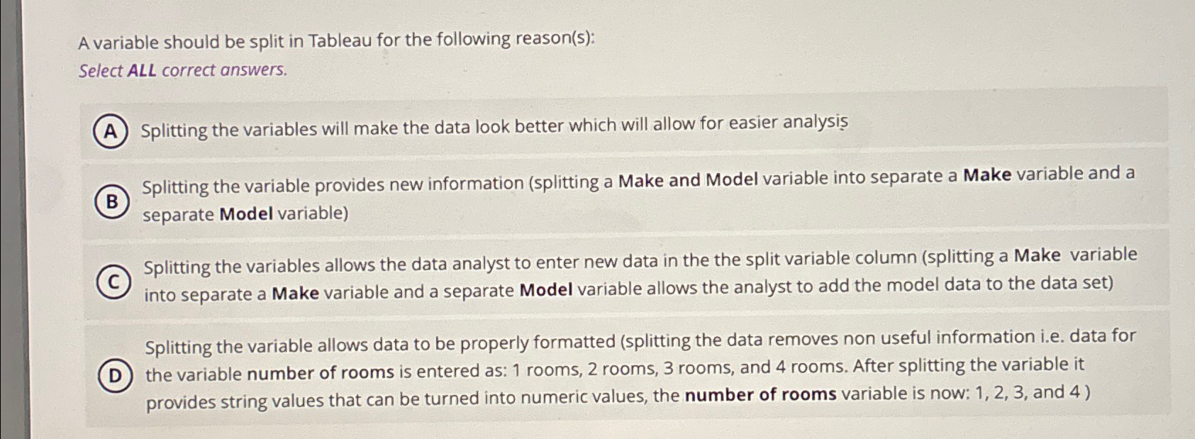 Solved A variable should be split in Tableau for the | Chegg.com