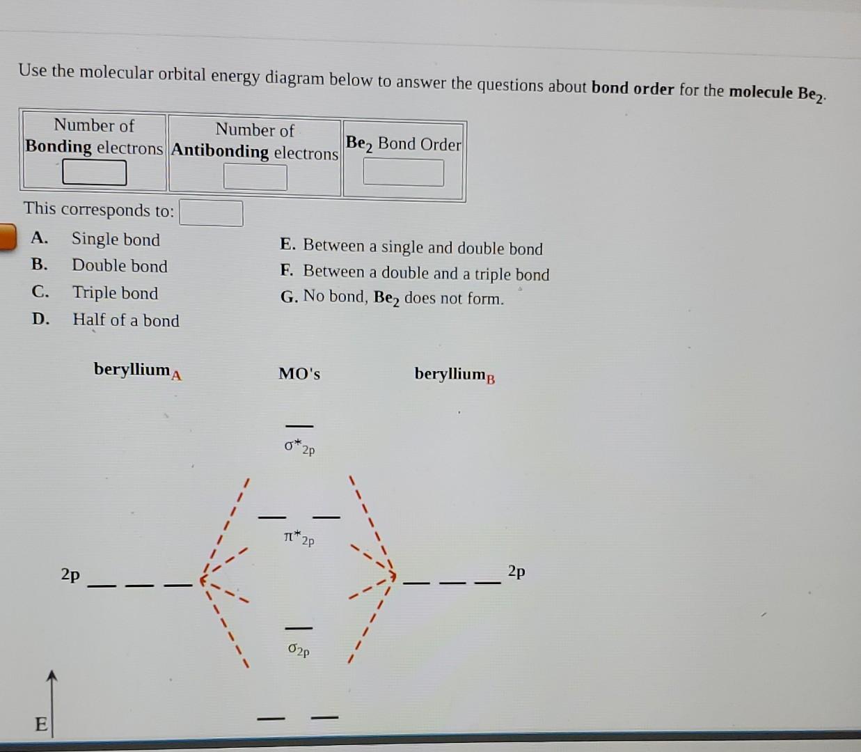 Solved Use the molecular orbital energy diagram below to | Chegg.com