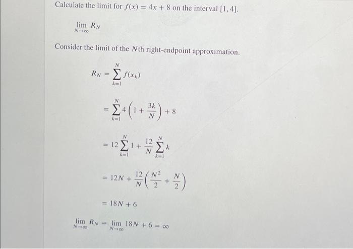 Solved Calculate the limit for f(x) = 4x + 8 on the interval | Chegg.com