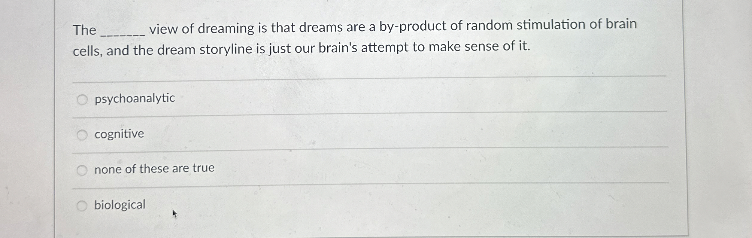 Solved The q, ﻿view of dreaming is that dreams are a | Chegg.com