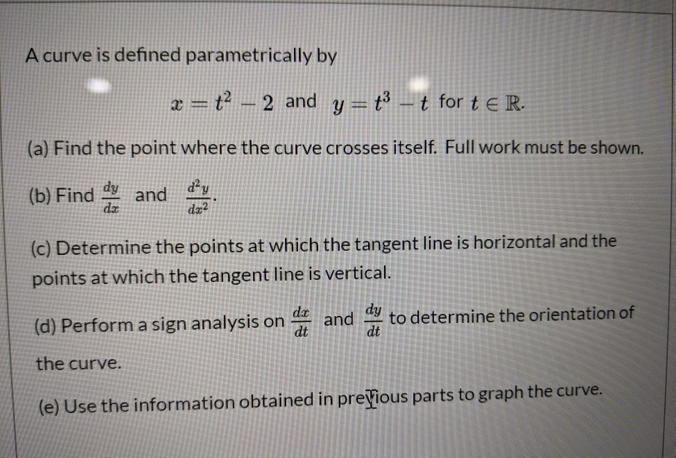 Solved A curve is defined parametrically by x =ť? – 2 and y= | Chegg.com