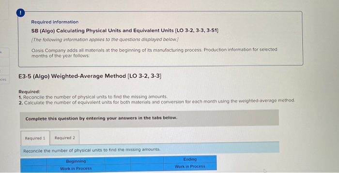 Solved Required information SB (Algo) Calculating Physical | Chegg.com