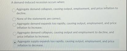 Solved A demand-induced recession occurs when:Aggregate | Chegg.com