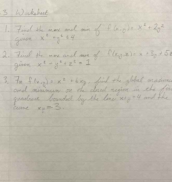 Solved solve for Max and Min use: grad f = lamda grad g | Chegg.com