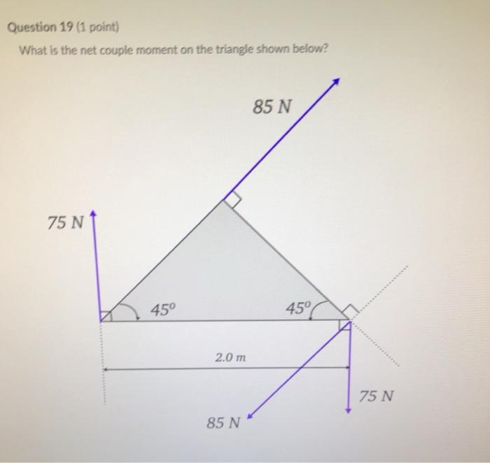 Solved Question 19 (1 point) What is the net couple moment | Chegg.com