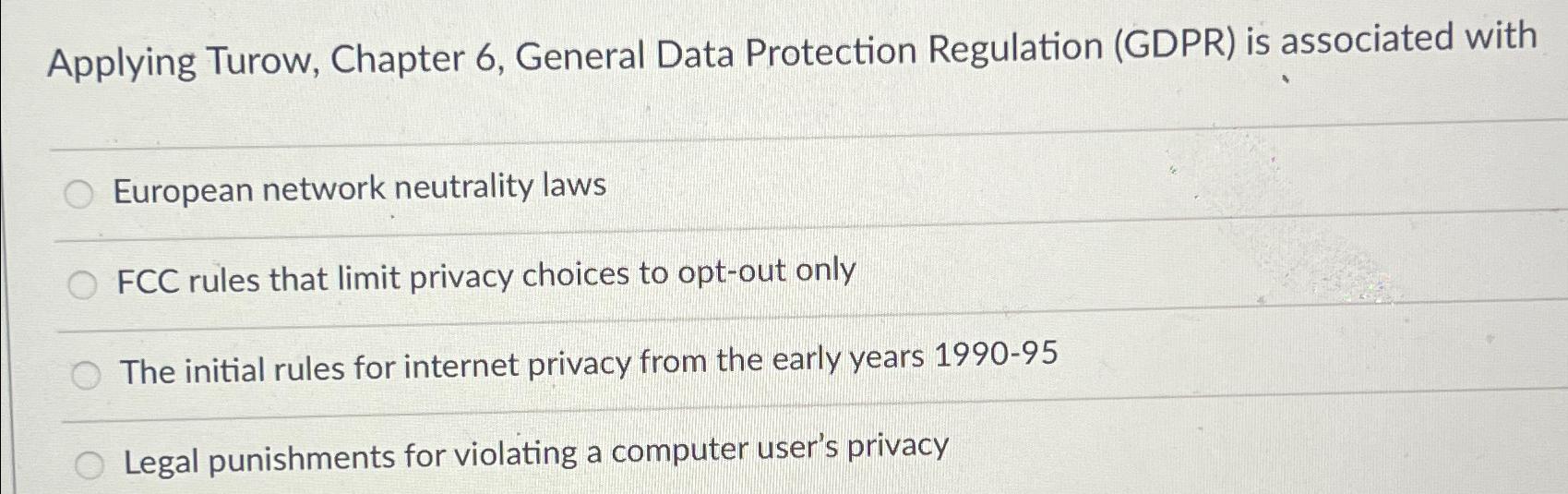 Solved Applying Turow, Chapter 6, ﻿General Data Protection | Chegg.com