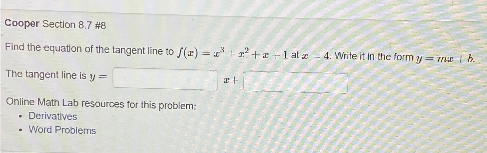 Solved Cooper Section 8.7 ﻿#8Find the equation of the | Chegg.com