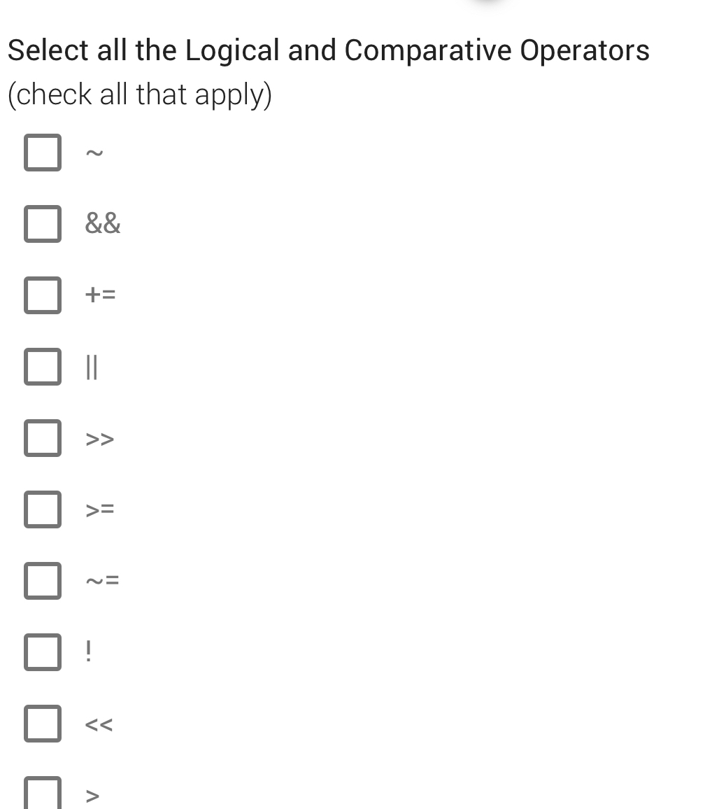 Solved Select all the Logical and Comparative | Chegg.com