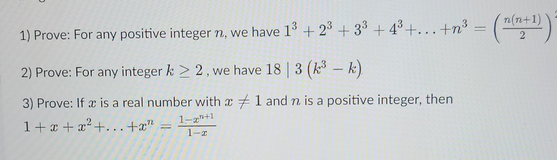 Solved n(n+1) 2 . 1) Prove: For any positive integer n, we | Chegg.com