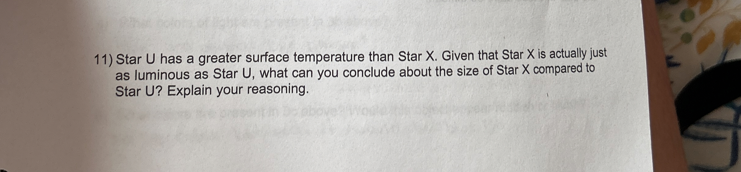 Solved Star U ﻿has a greater surface temperature than Starx. | Chegg.com