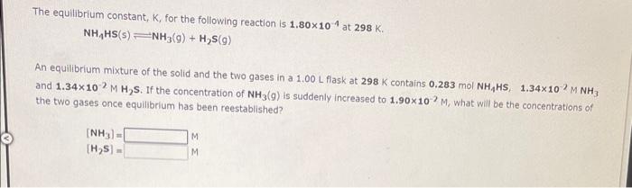 [Solved]: The equilibrium constant, ( K ), for the follow
