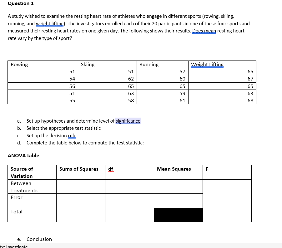 Solved Question 1A study wished to examine the resting heart | Chegg.com