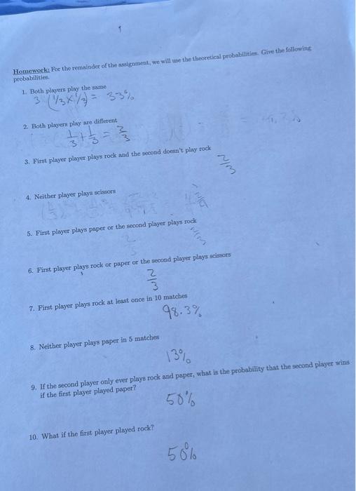 Solved The probability of rock, paper, scissors. I need the | Chegg.com