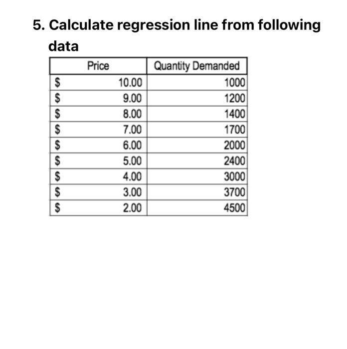 Solved 5. Calculate regression line from following data | Chegg.com