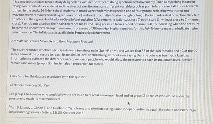 Solved This exercise uses data from a study designed to | Chegg.com