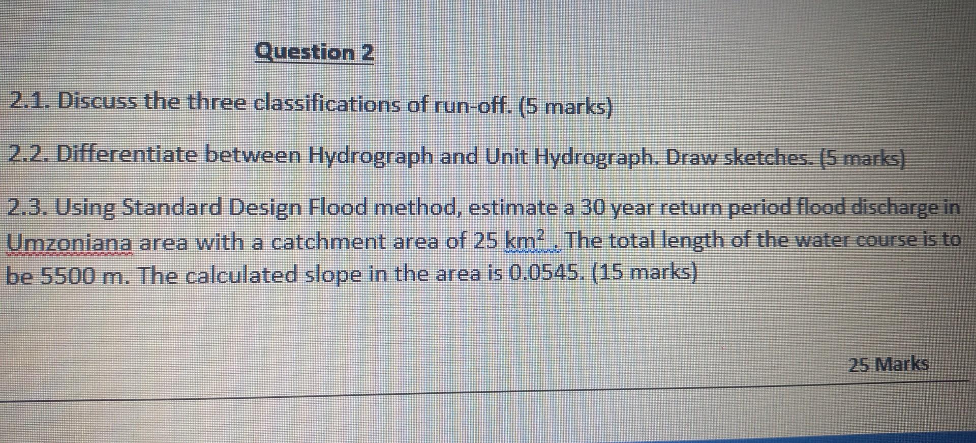 Solved 2.1. Discuss the three classifications of run-off. ( | Chegg.com