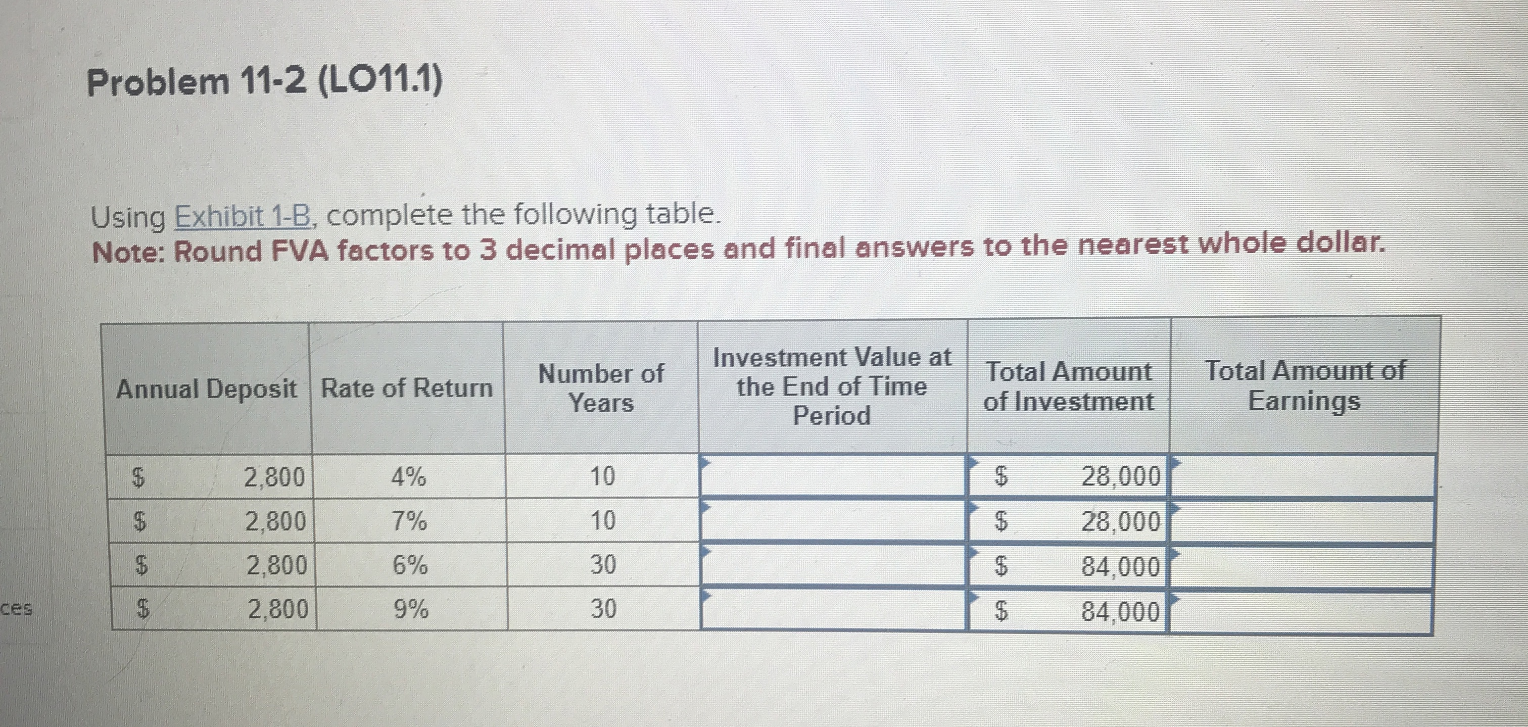 Solved Problem 11-2 (LO11.1)Using Exhibit 1-B, ﻿complete the | Chegg.com
