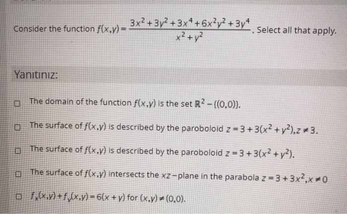 Solved Consider the function f(x,y) = 3x² + 3y2 + 3x4 + | Chegg.com
