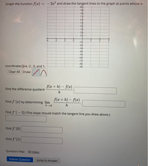 Solved Graph the function f(x) = - 2x2 and draw the tangent | Chegg.com