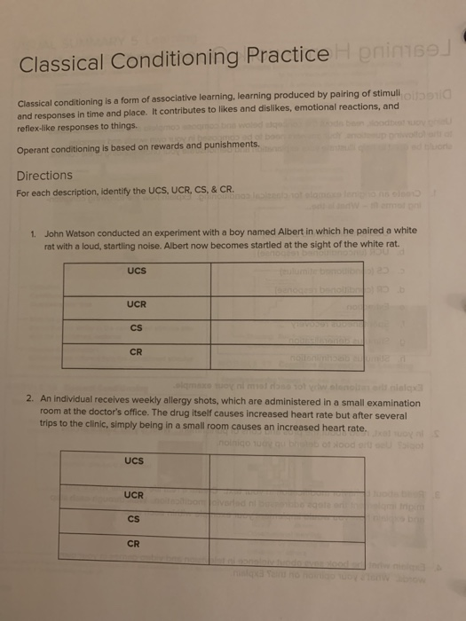 Solved Classical Conditioning Practice prinse! Classical | Chegg.com