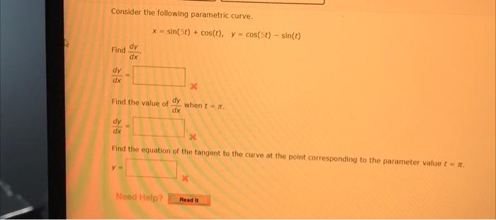 Solved Consider the following parametric curve | Chegg.com