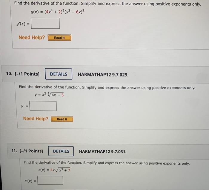 Solved Find the derivative of the function. Simplify and | Chegg.com