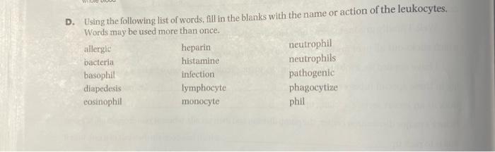 Solved Using the following list of words, fill in the blanks | Chegg.com