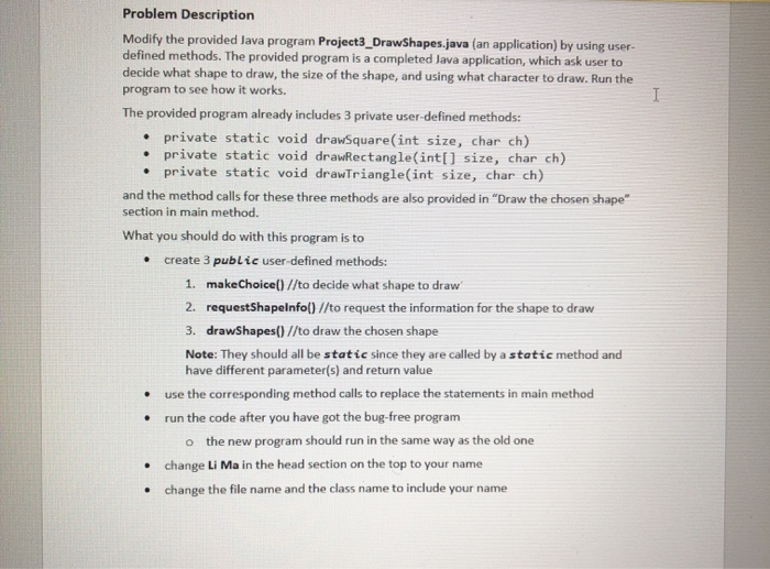 Solved Problem Description Modify the provided Java program | Chegg.com
